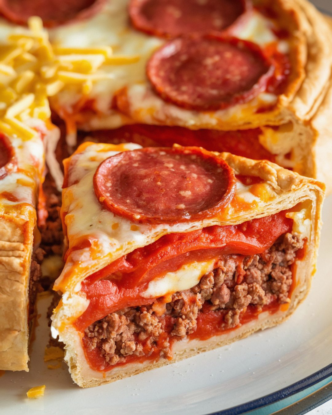 Pizza Pot Pie with Pepperoni and Ground Beef Recipe - My House Of Pizza